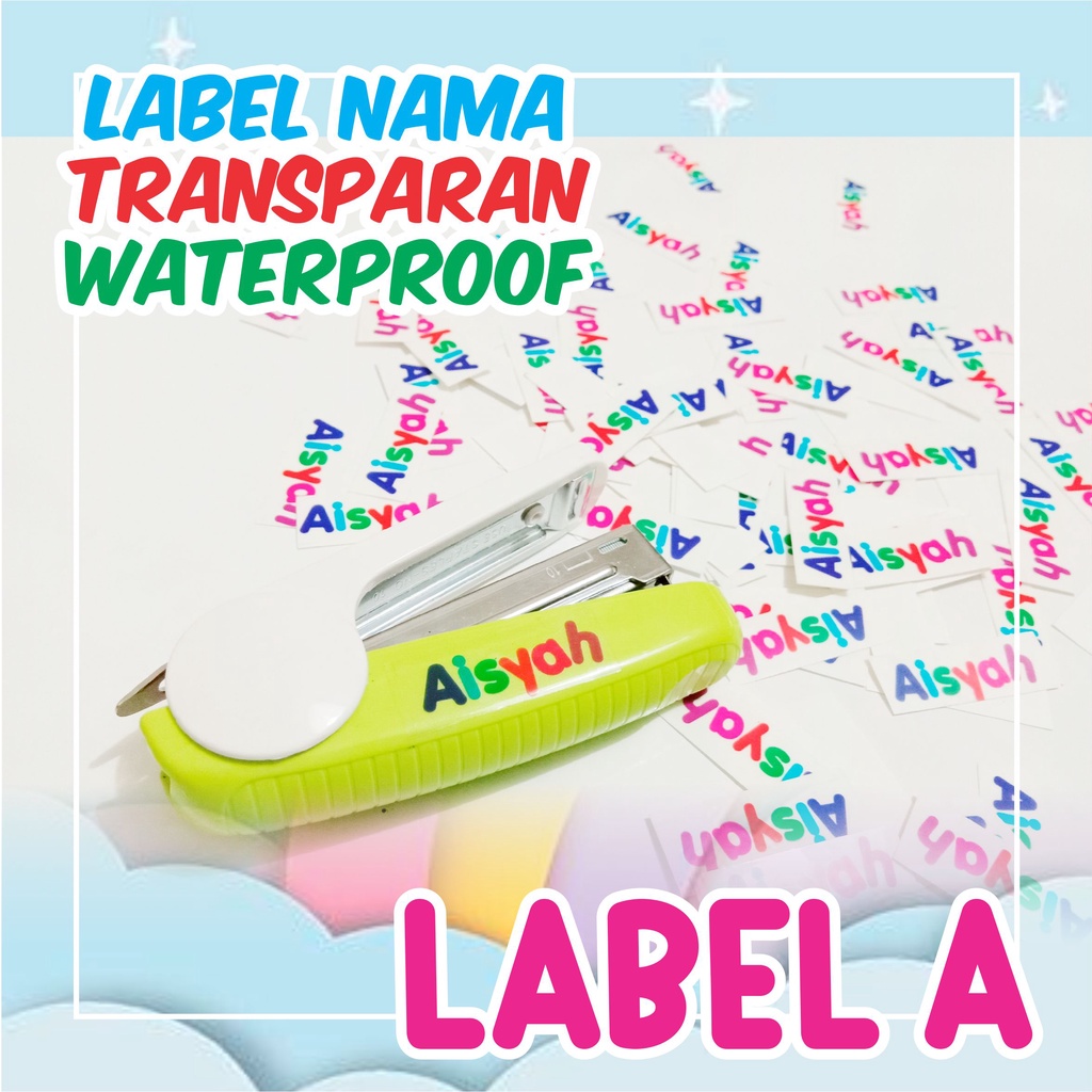 Jual STIKER LABEL NAMA (A) TRANSPARAN WATERPROOF LABEL A | Shopee Indonesia