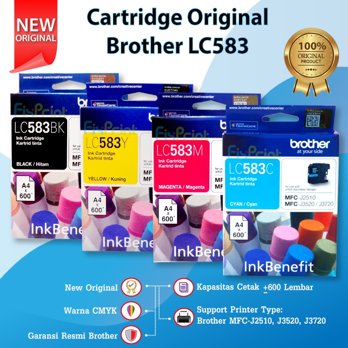 Jual Tinta Brother LC 583 LC583 LC-583 ORI Printer MFC J2510 J3520 ...