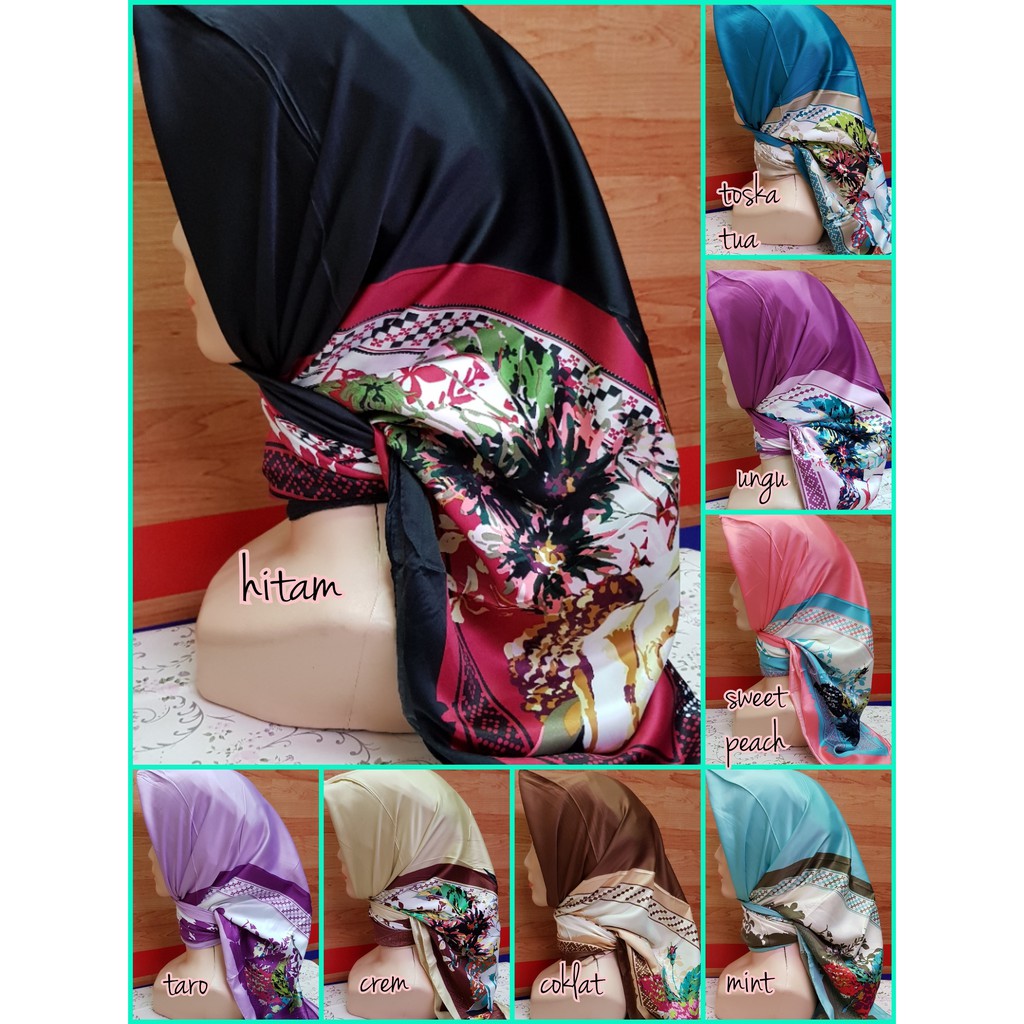 Jual Jilbab Segi Empat Satin Velvet Branded Motif Bunga - seri : AJ ...