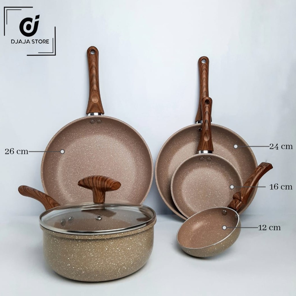 Jual Penggorengan Keramik wajan anti lengket panci - Fry Pan Marble Ceramic Wooden Soft Touch ...