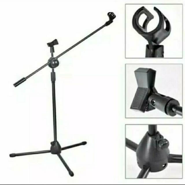 Jual Tiang Mic / Stand Mic / Tripod Mic Berdiri HITAM PUTIH SILVER ABU ...