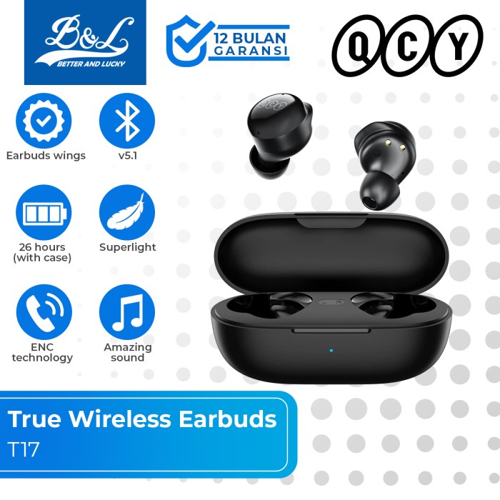 Jual QCY T17 True Wireless Earbuds Wings BT5.1 Low Latency ENC HD Audio | Shopee Indonesia