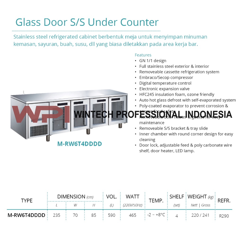 Jual GEA M-RW6T4DDDD S/S UNDER COUNTER Chiller WITH GLASS DOOR - MEJA ...