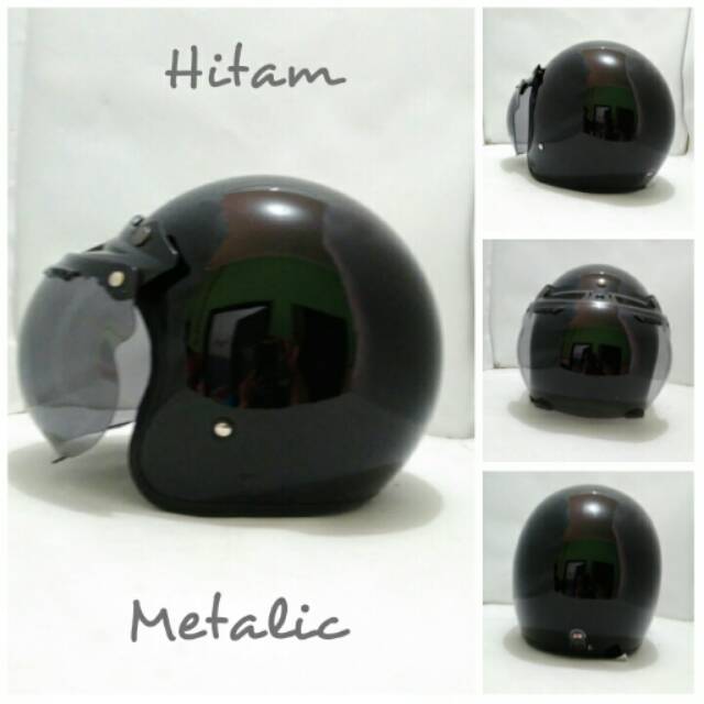 Jual Helm Bogo Retro SNI Hitam Polos Metalik Glosy | Shopee Indonesia