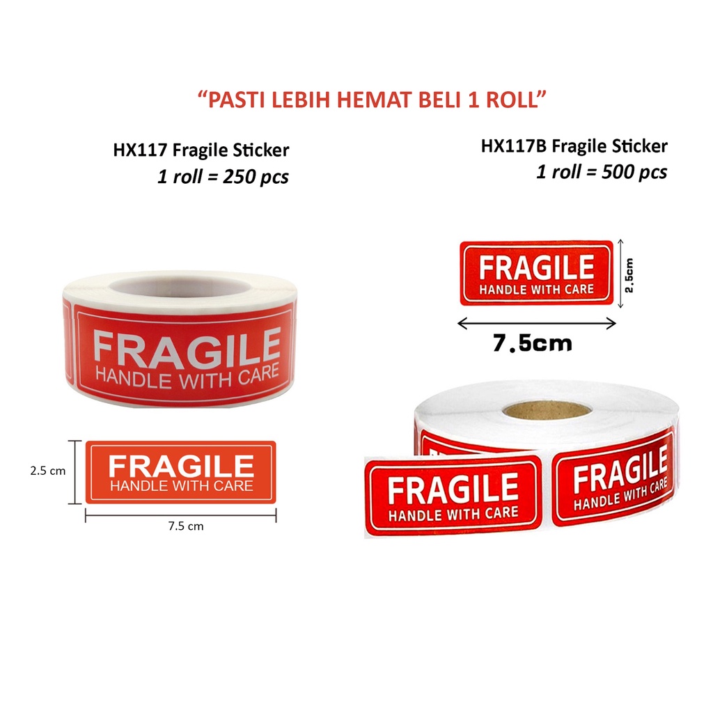 Jual HX117 [250 & 500 pcs] Fragile Handle with Care Sticker Awas Pecah ...