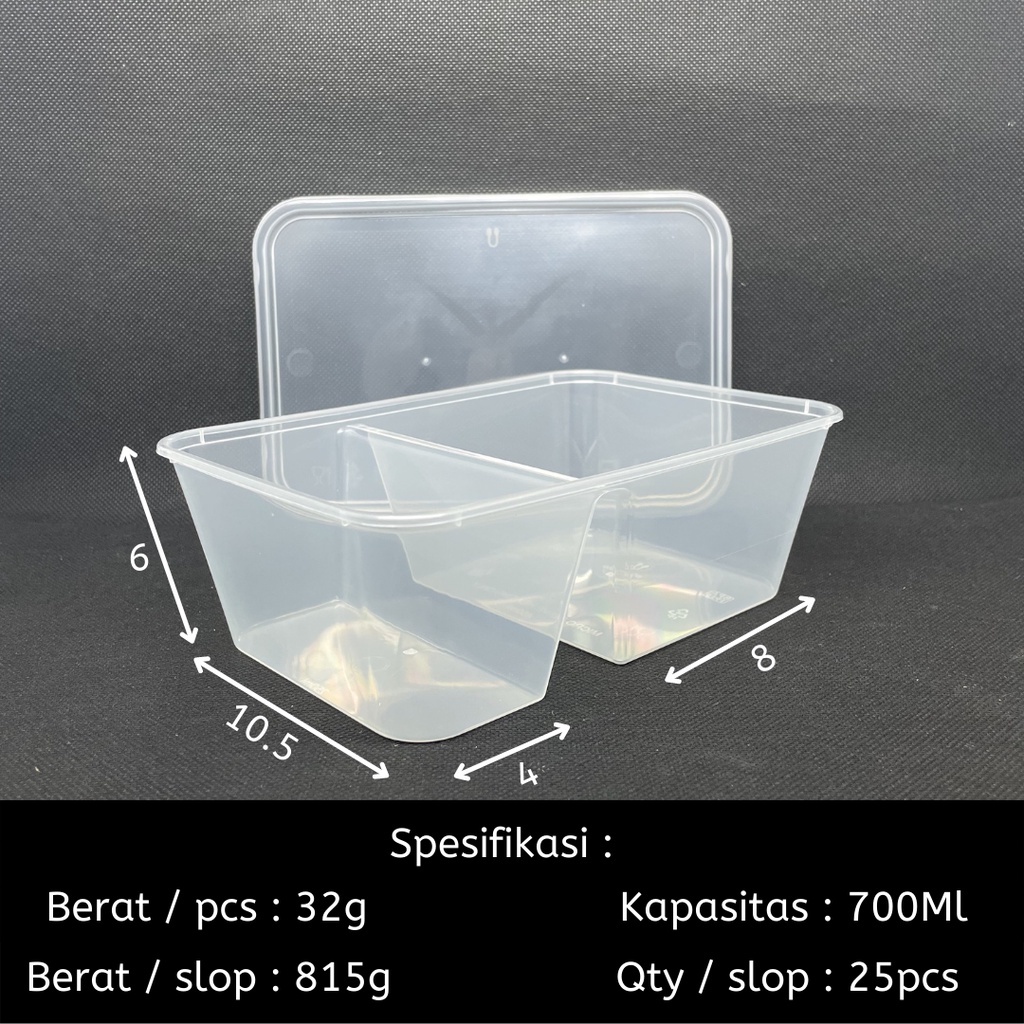 Jual Thinwall Persegi Panjang Suapi Transparan 700Ml Sekat 2 + TUTUP ...