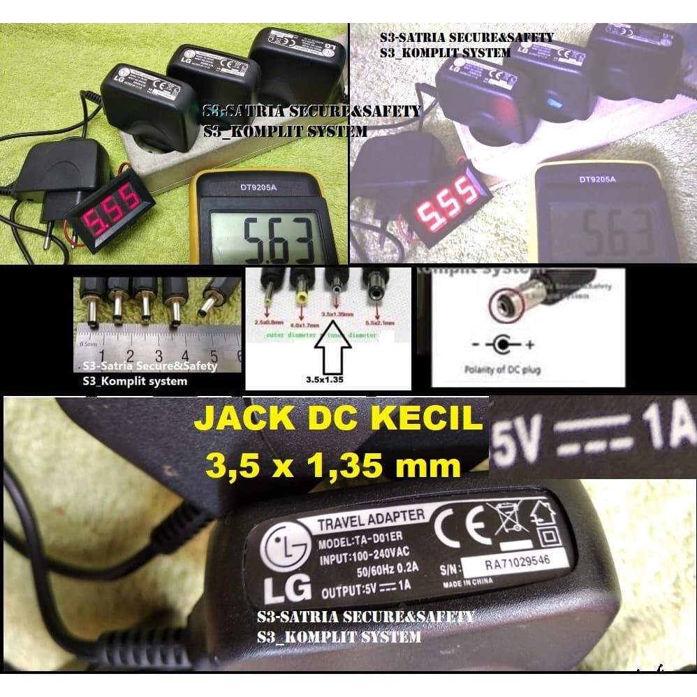 Jual LG Adaptor 5V 1A Jack DC 3.5 x 1.35 ukuran 3.5mm x 1.35mm | Shopee ...
