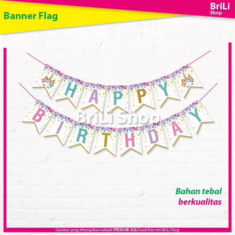 Jual Bunting Flag Happy Birthday Unicorn Banner Ultah Ulang Tahun ...