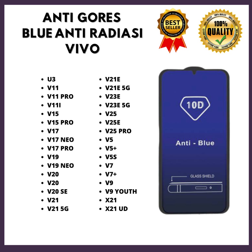 Jual TEMPERED GLASS ANTII BLUE - VIVO U3-V11-V11 PRO-V11I-V15-V15 PRO-V17-V17 NEO-V17 PRO-V19 ...