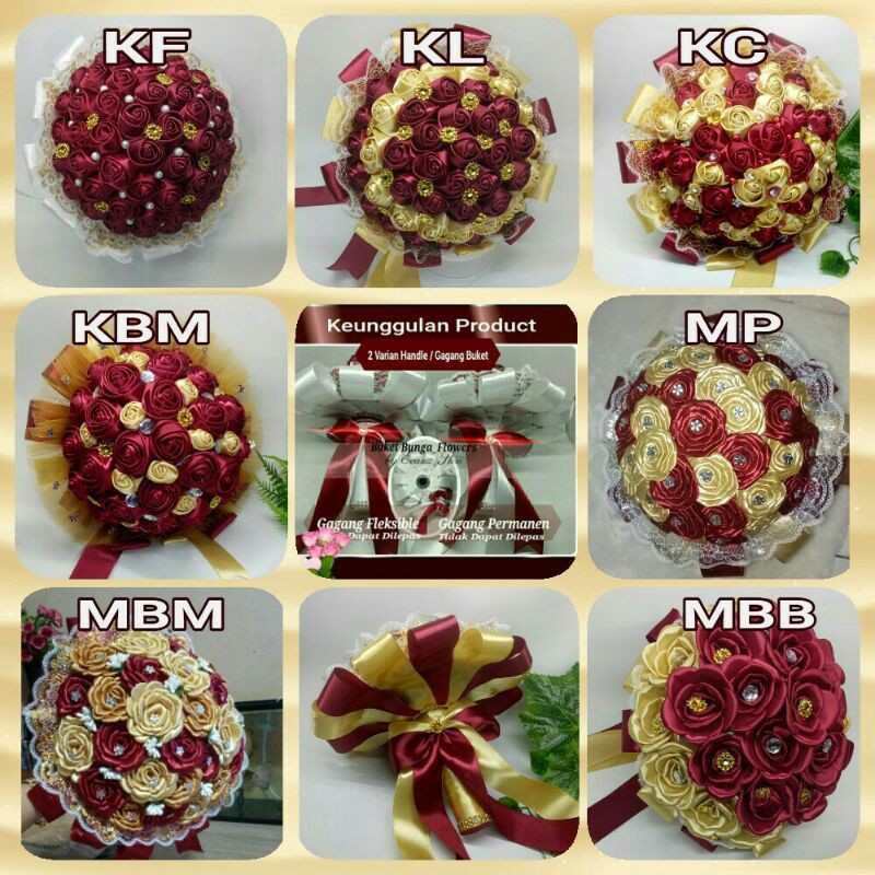 Jual BUKET BUNGA MARRON GOLD KF0418 SATIN-BUNGA TANGAN PENGANTIN- HAND ...