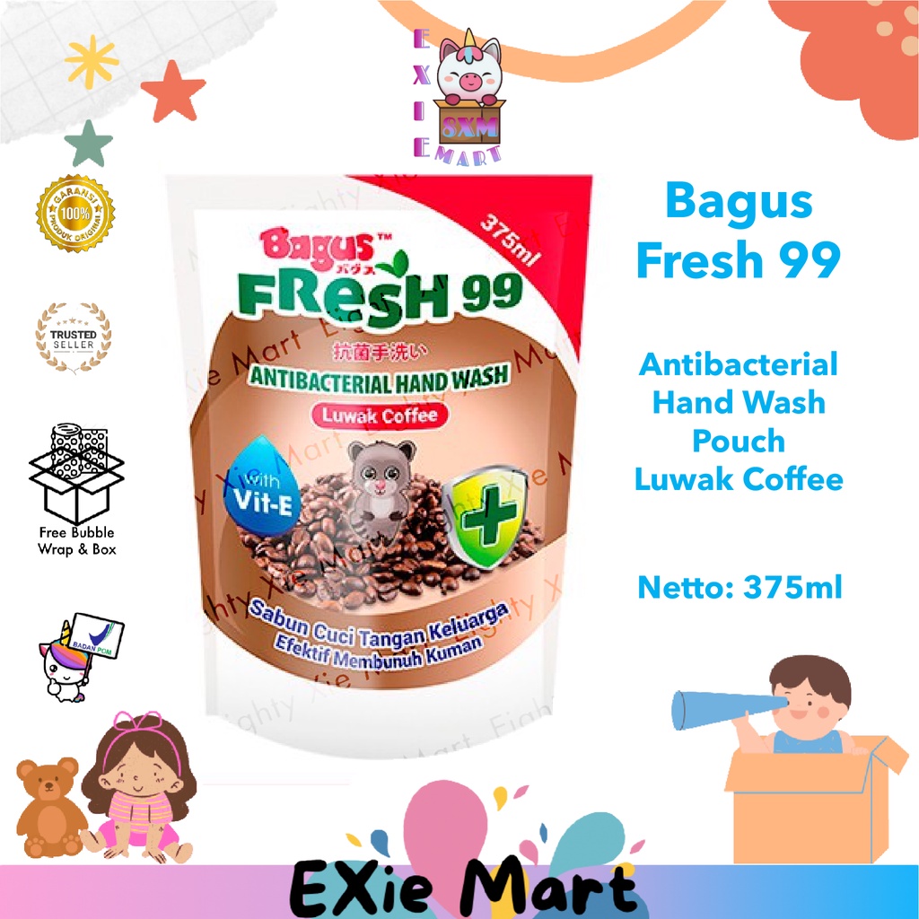 Jual BAGUS FRESH 99 ANTIBACTERIAL HAND WASH LUWAK COFFEE POUCH 375ML ...