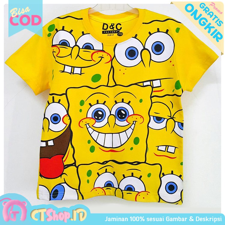 Jual CTShopID Baju Anak / Kaos Anak Lelaki Motif Spongebob Yellow 1-10 ...