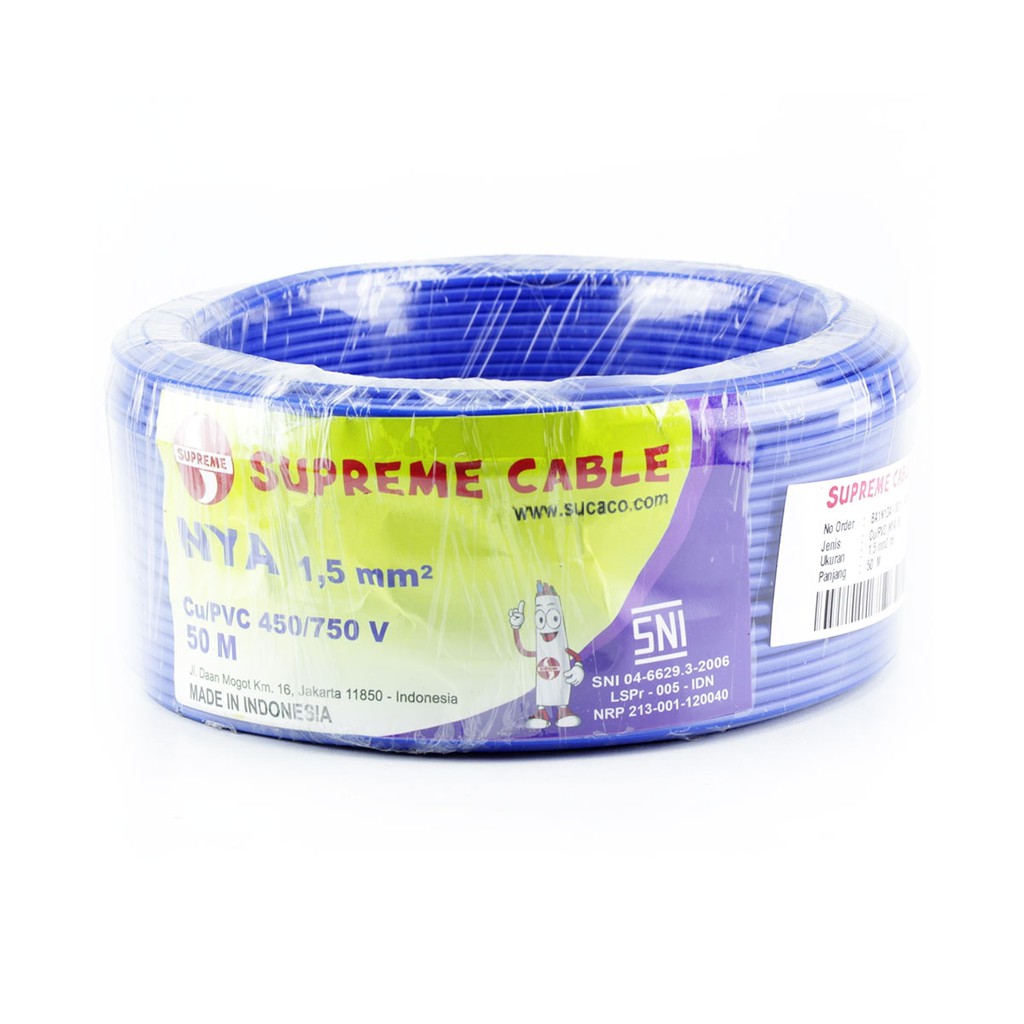Jual Kabel Listrik Tunggal 1.5mm Supreme NYA Biru (Roll 50M) | Shopee ...