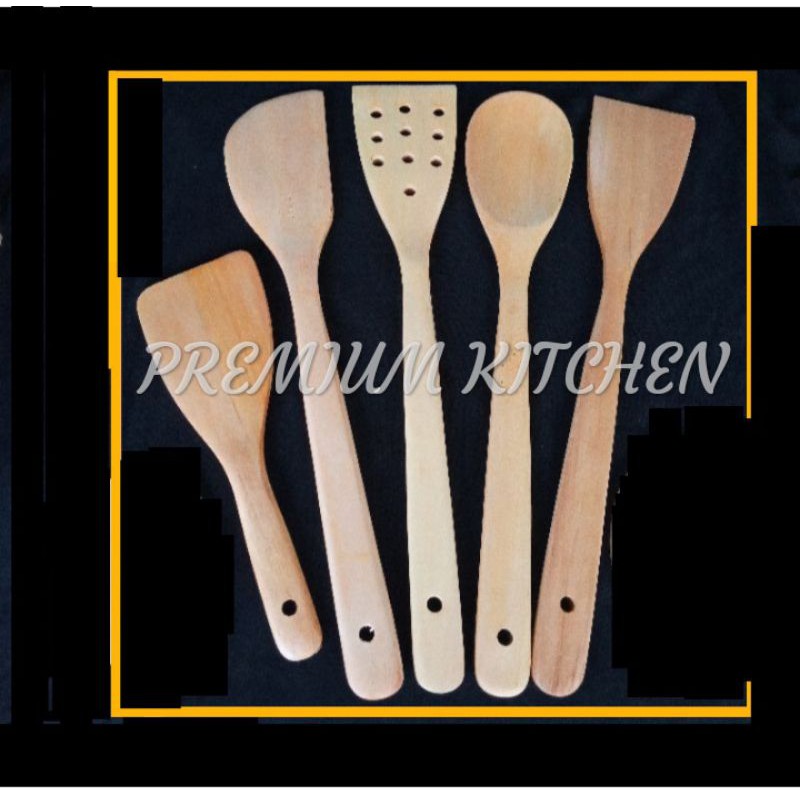 Jual Spatula Set (5pcs) Spatula Kayu / Peralatan Dapur / Sutil / Sendok ...
