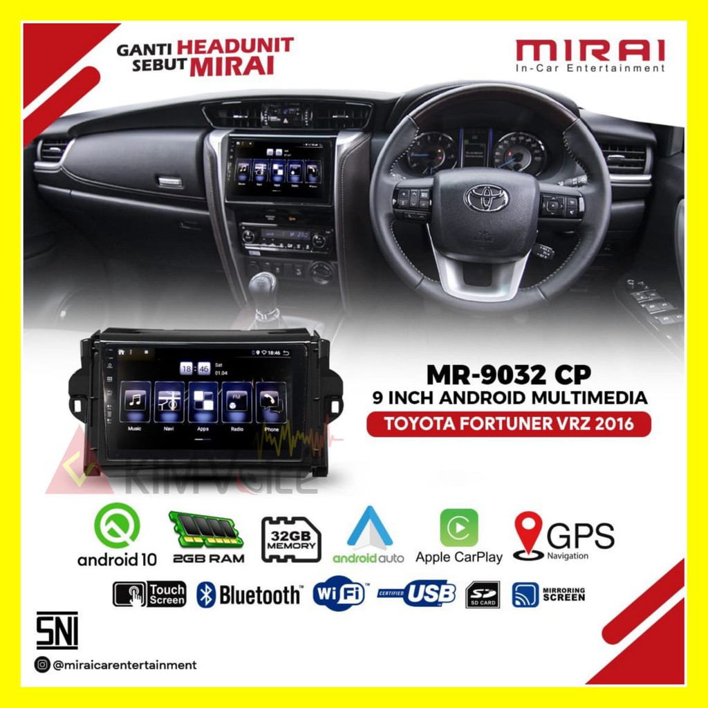 Jual Head Unit Android MIRAI MR-9032VC 9 Inch OEM Fortuner 2015 up Soket pnp | Shopee Indonesia