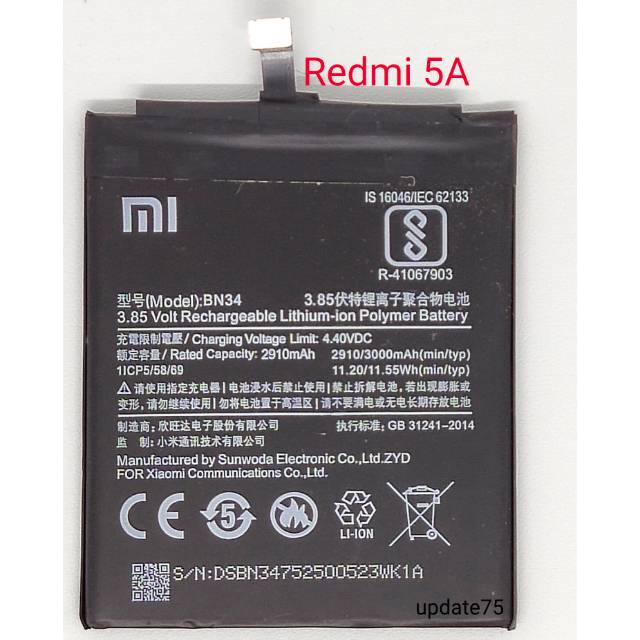 Jual Baterai Xiaomi Redmi 5A Batre BN34 Batrai Original | Shopee Indonesia