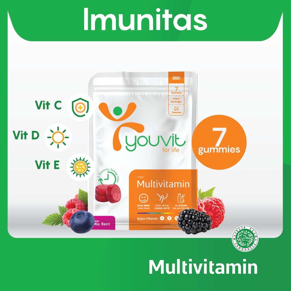 Jual Youvit Multivitamin Gummy Dewasa 1 Sachet dengan Vitamin C, D, dan E | Shopee Indonesia