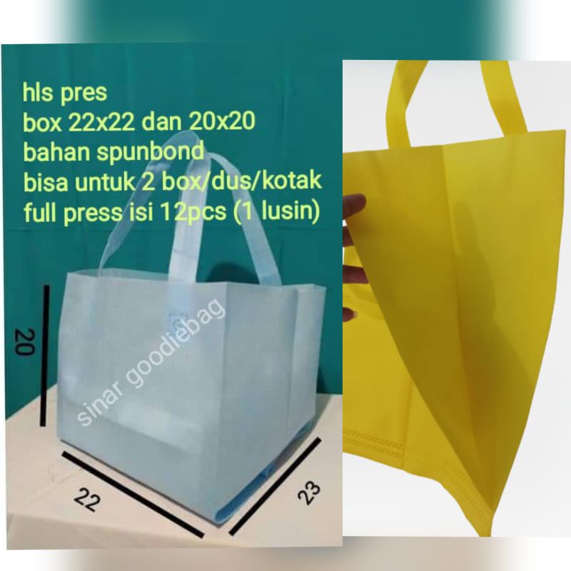 Jual tas hls press box 22x22 tas spunbond tas hajatan tas goodiebag tas ...