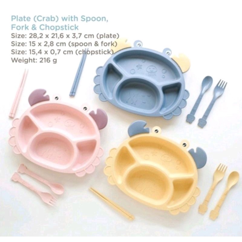 Jual Plate Crab with Spoon Fork and Chopstick / Piring Makan Anak ...