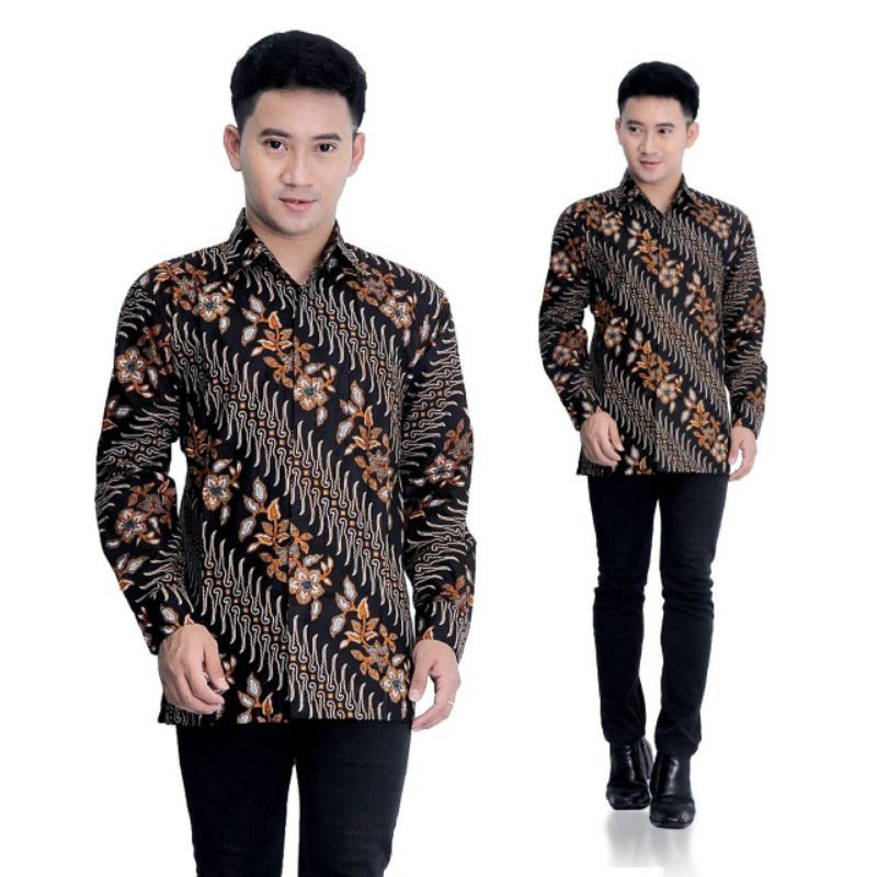 Jual Baju Atasan Pria Kemeja Batik Warna Sogan Motif Kembang Parang | Shopee Indonesia