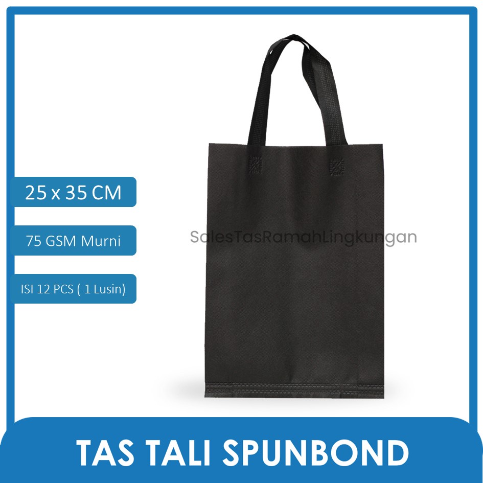 Jual GOODIE BAG SPUNBOND HANDLE 25x35 LUSINAN / TAS PRESS (HITAM ...