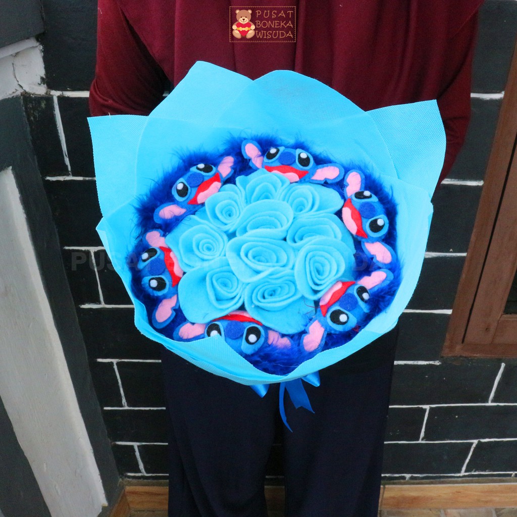 Jual Buket Wisuda Bunga Karakter Bucket Boneka Stitch Stit Stic Biru ...