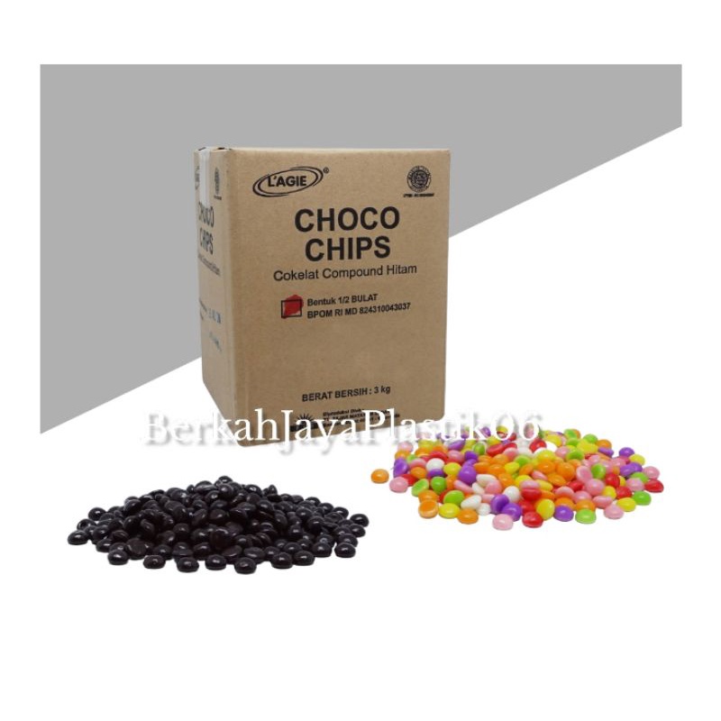 Jual Choco Chips Coklat Compound Hitam dan Rainbow Chips ½ Bulat 100 ...