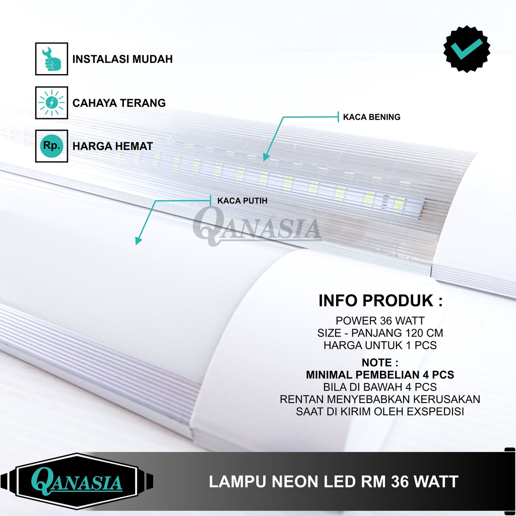 Jual LED Neon Panjang 36W 120CM - Super Terang Pengganti Lampu TL, RM ...