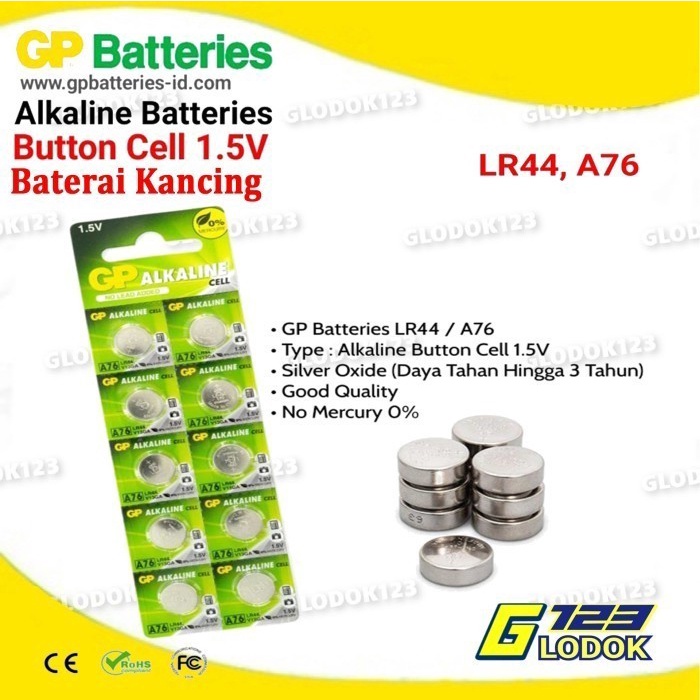 Jual Baterai Battery Batre Jam Tangan Kancing Koin Bulat LR44 A76 V13GA ...
