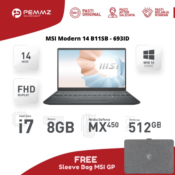 Jual MSI Modern 14 B11SB - 693ID- i7-1195G7-8GB-MX450 2GB -CARBON GREY ...