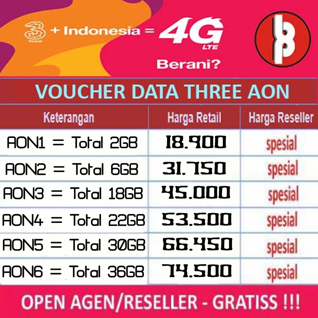 Jual ISI ULANG PAKET DATA TRI | Voucher KUOTA TRI | 2GB 3GB 4GB 6GB 12GB 24GB 44GB 50GB 70GB ...