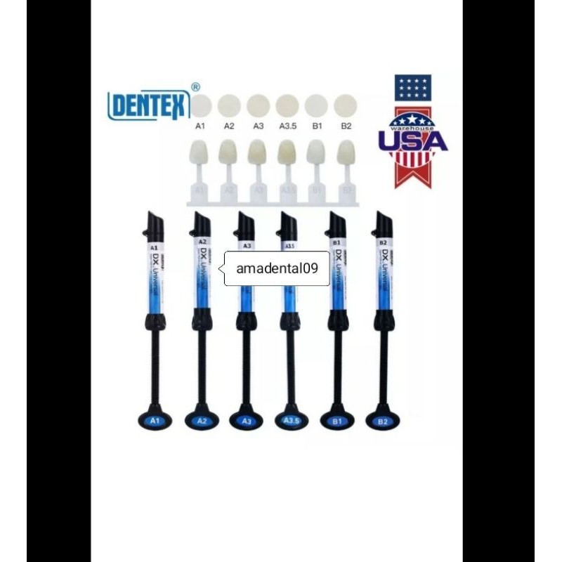 Jual Dental Composite Dentex DX Universal Komposit Composit Tambalan gigi Original A1 A2 A3 A3,5 ...
