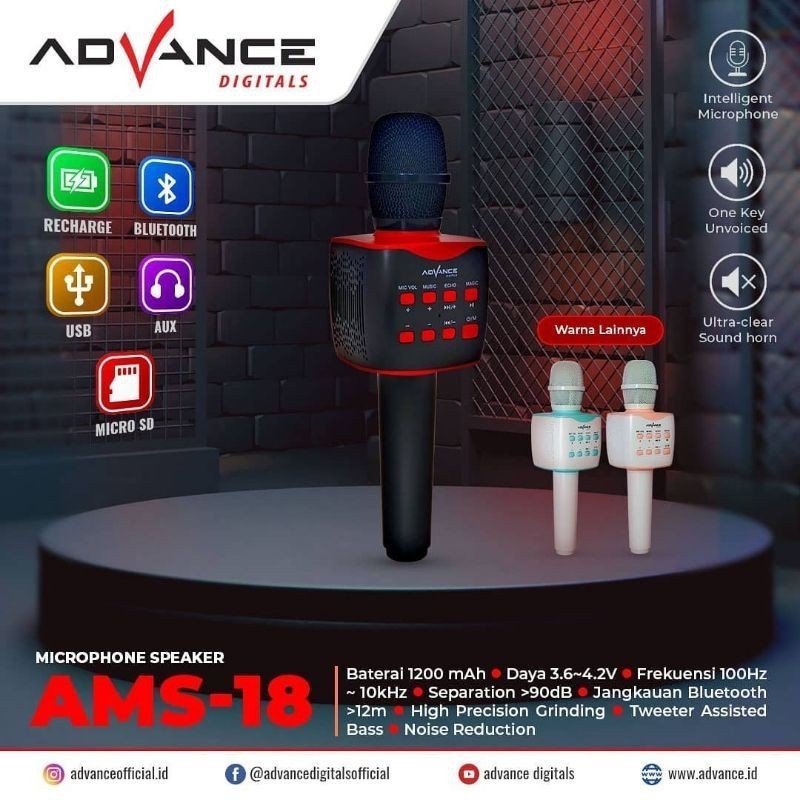 Jual Mic Karaoke Advance AMS 18 Wireless Bluetooth Microphone Speaker ...