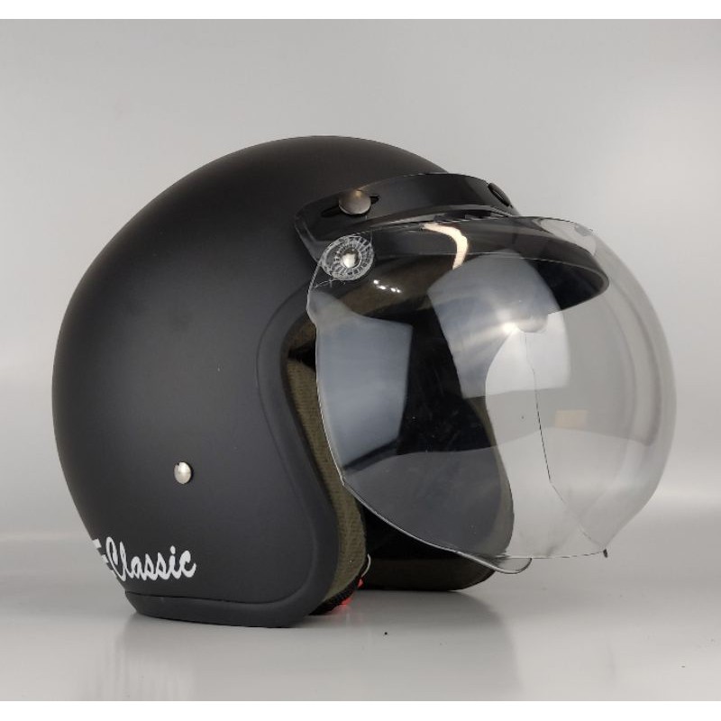 Jual Helm Bogo Retro Dewasa Hitam Doff Kaca Cembung Bening | Shopee ...