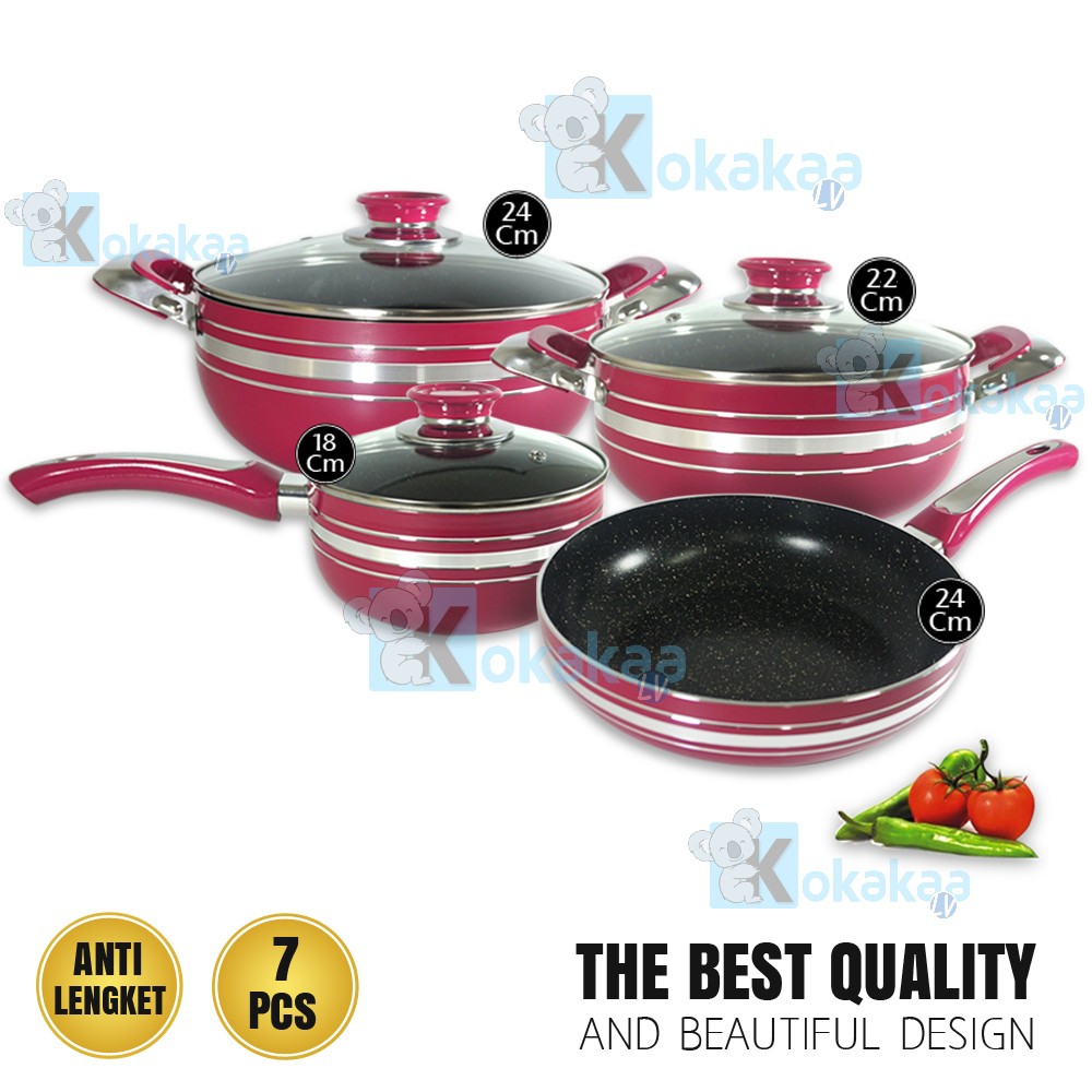 Jual BETTIO Panci Set Ceramic Diamond Coated 7 in1 Set Lengkap CUCI ...