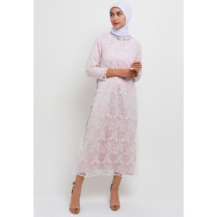 Jual MFMW Zalika Dress Gamis Brukat Pink with Payet | Shopee Indonesia