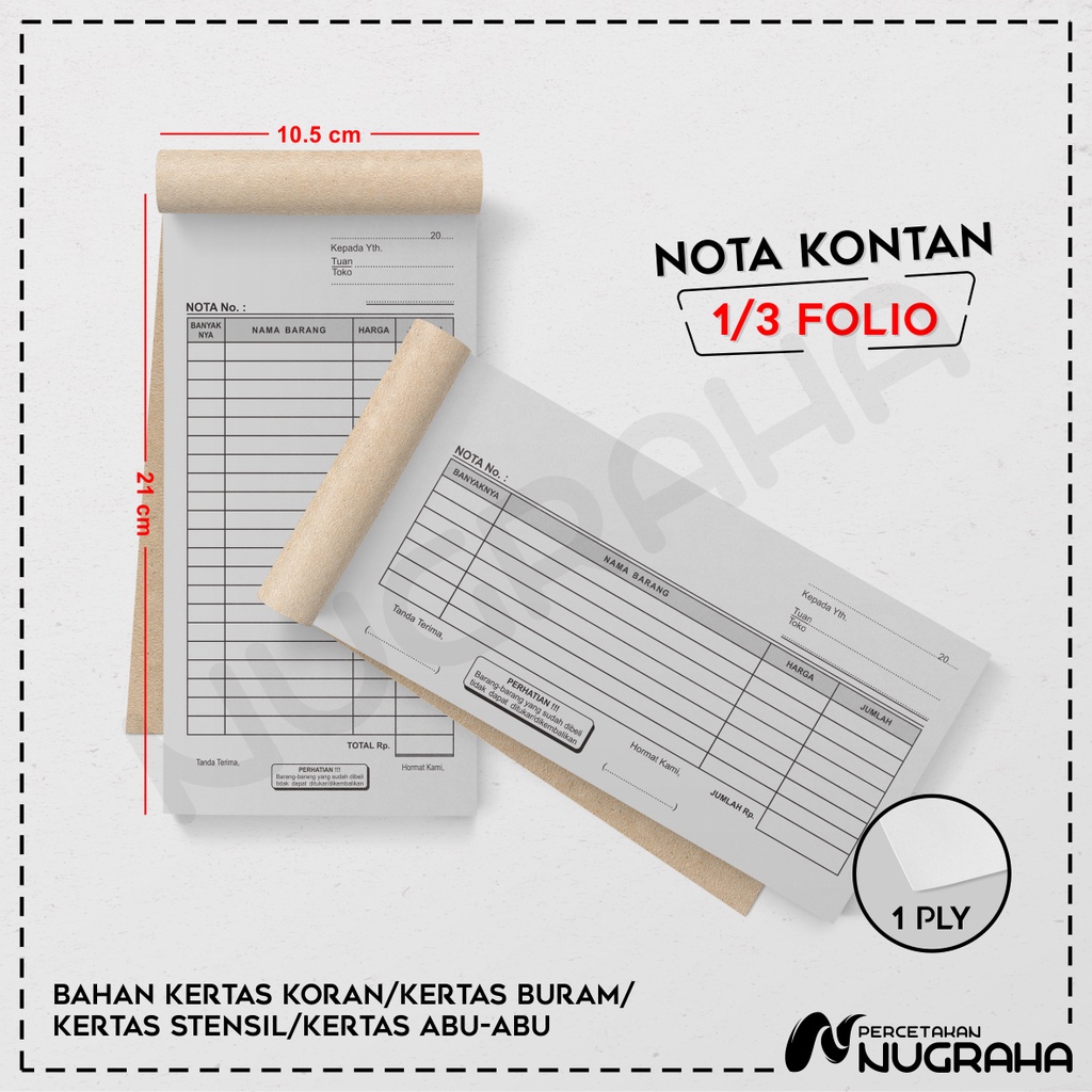 Jual NOTA UKURAN 1/3 FOLIO BAHAN KERTAS KORAN / STENSIL (KERTAS BURAM) / BUKU NOTA KONTAN TANPA ...