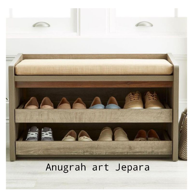 Jual rak sepatu stool bench rak sepatu bahan kayu jati | Shopee Indonesia