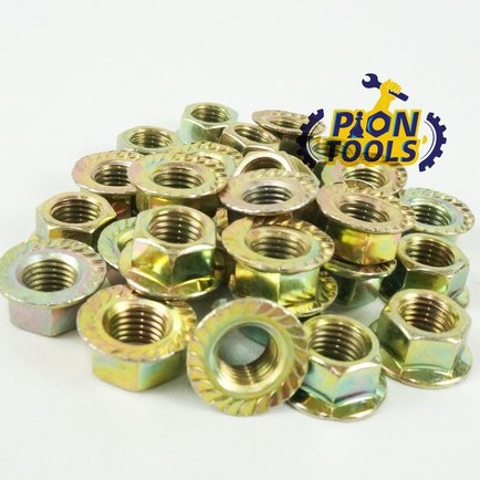 Jual Mur Flange M10 kunci 14 Kuning Flange Nut 10mm Mur Flange Kuning ...