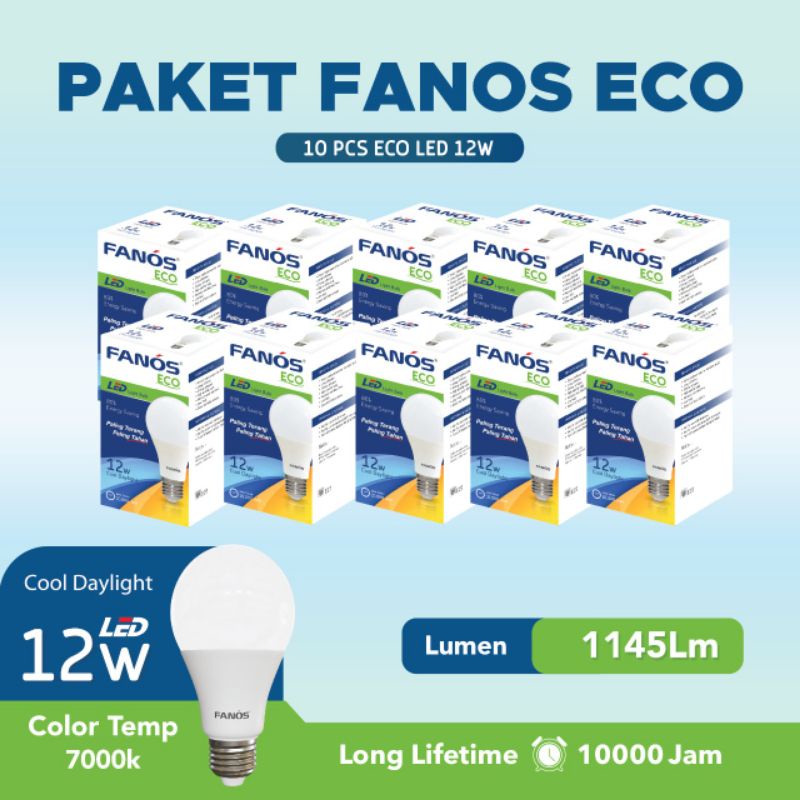 Jual Paket 10 pcs Lampu Led Fanos Eco 12 watt Cahaya Putih Garansi 1 Tahun | Shopee Indonesia