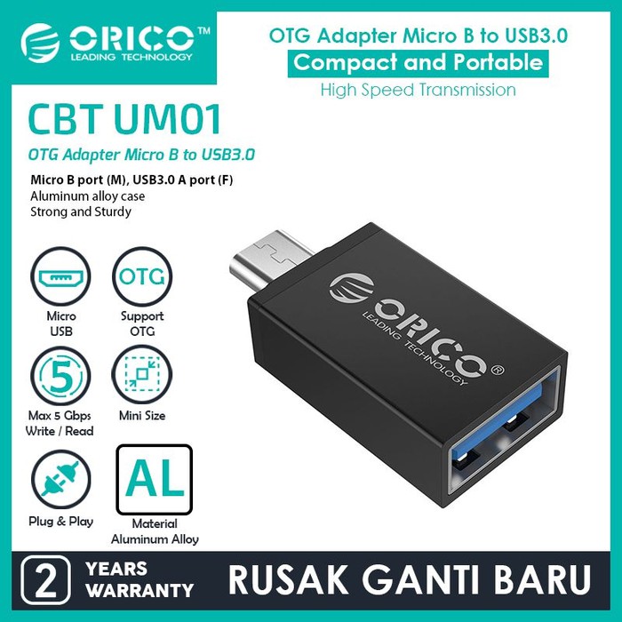 Jual ADAPTER OTG ORICO CBT-UM01-BK Micro USB to USB3.0 Black ORIGINAL ...
