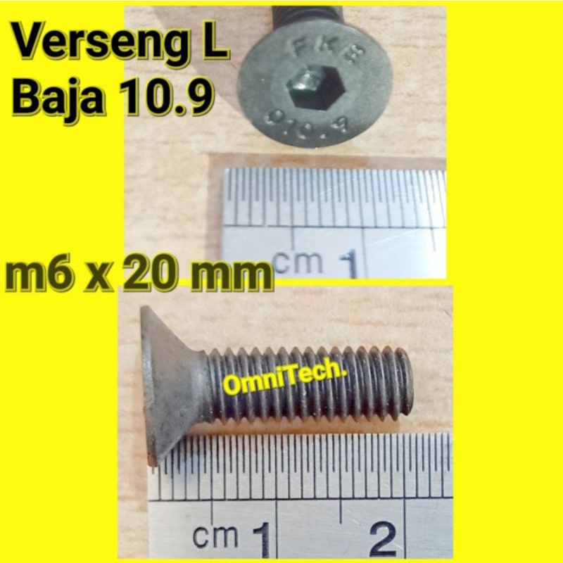 Jual Baut Verseng L 6x20 Baja Hitam 10.9 Countersunk 6 x 20 m6 x 20 mm 2cm m6x20 | Shopee Indonesia