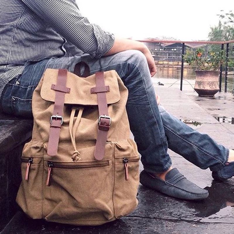Jual Tas Ransel Kanvas Klasik Pria Backpack vintage Pria plus Rain ...