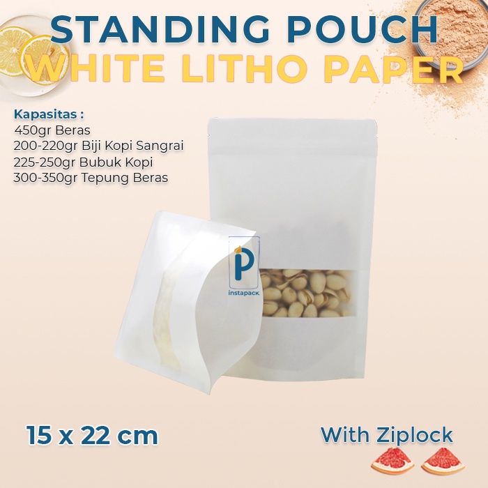 Jual Standing Pouch White Litho Paper 15cm X 22cm Kemasan Ziplock ...