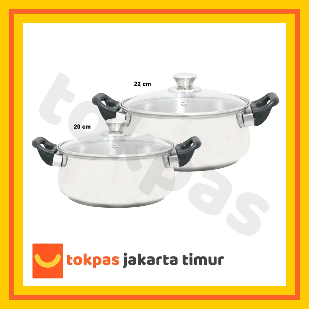 Jual Panci Stainless Steel Panci Sop ukuran 20cm 22cm Tutup Kaca Belly ...