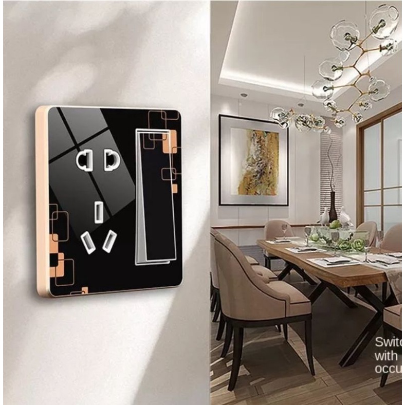 Jual saklar listrik saklar dinding hitam motif 1 way saklar soket ...