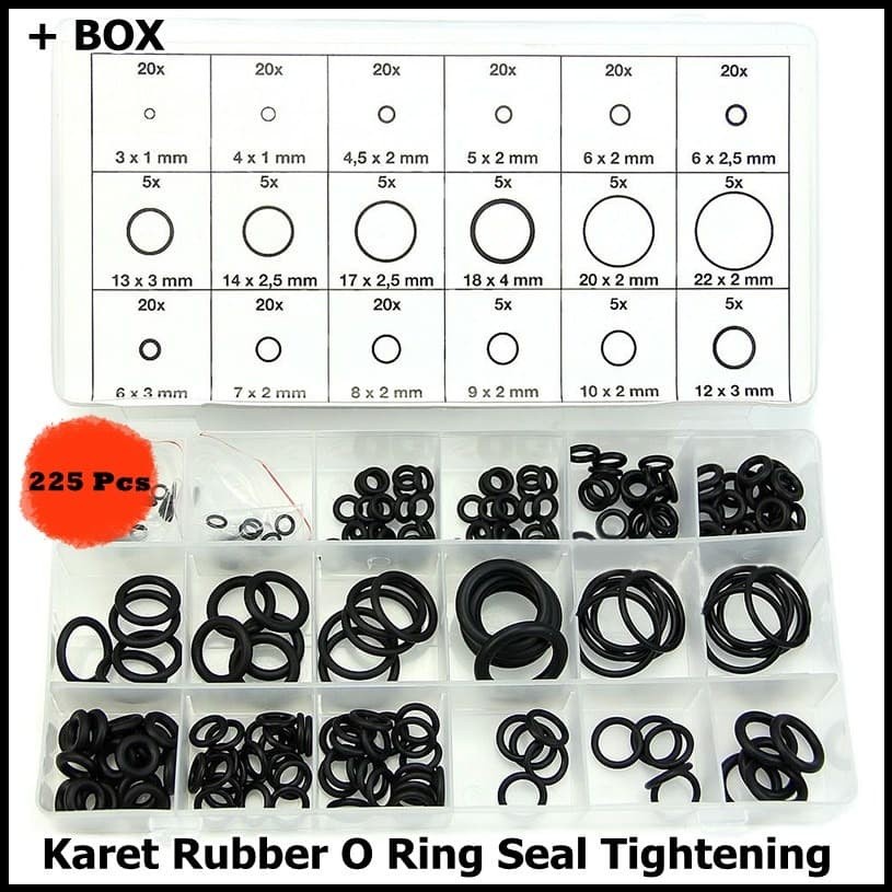 Jual [ BISA COD] Karet Rubber O Ring Seal Tightening Satu box isi 225 PCS Plus Box Black ...