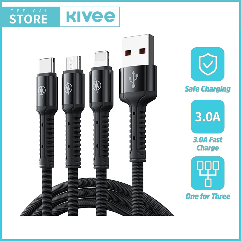 Jual KIVEE Kabel Data 3 in 1 Fast Charging 18W 3.0A USB to Lightning ...