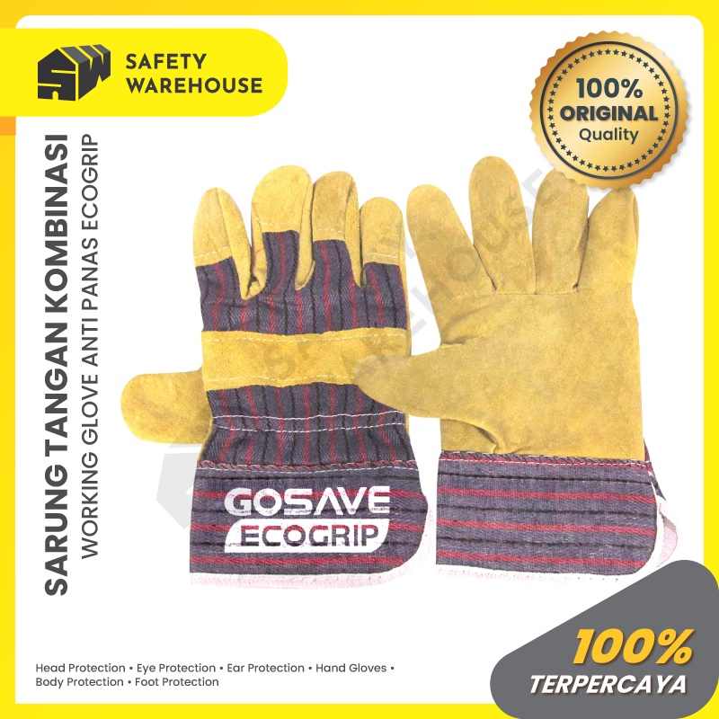 Jual Sarung Tangan Kerja Kulit Las Kombinasi Working Glove Ecogrip Gosave | Shopee Indonesia