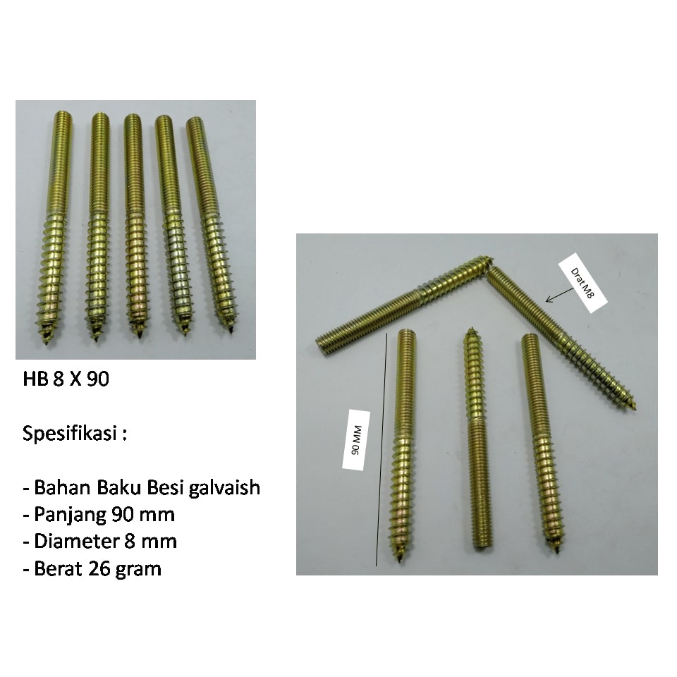 Jual Hanger Bolt M8x90 Baut Gantung 8x90mm M8 x 90 Hangerbolt Wall ...